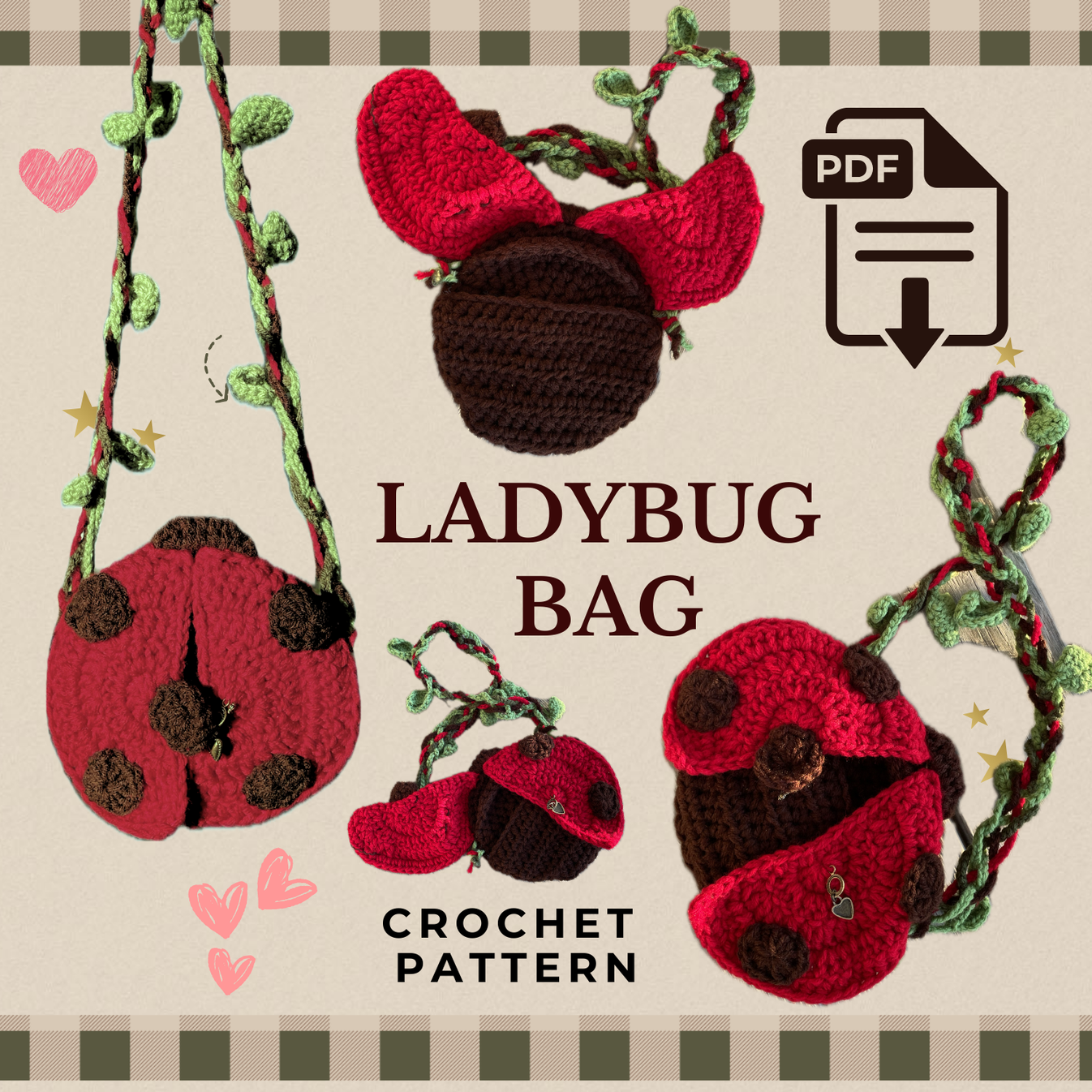 LADYBUG BAG CROCHET PATTERN DIGITAL DOWNLOAD – Ameizing Art Usa